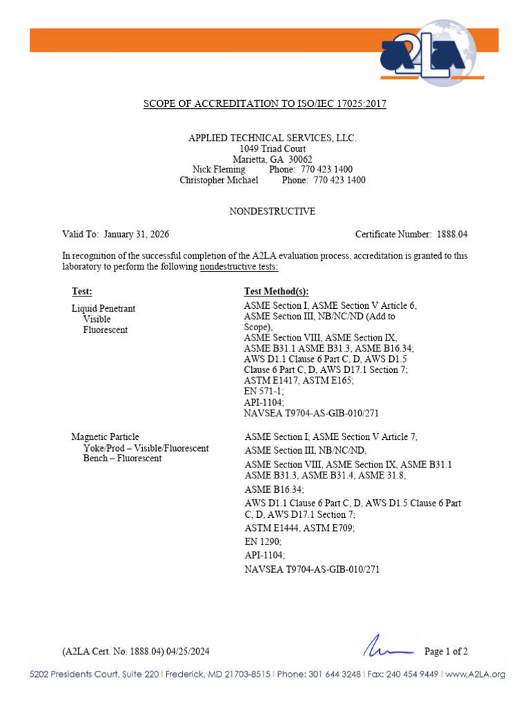 SCOPE OF ACCREDITATION TO ISO/IEC1888-04 | PDF | Nondestructive Testing ...