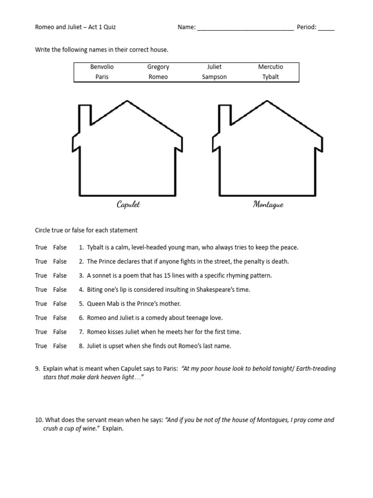 Romeo & Juliet - Quiz Act 1 | PDF | Characters In Romeo And Juliet ...