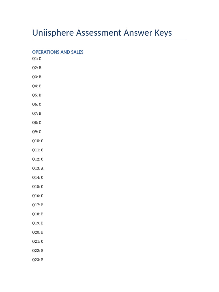 Uniisphere Assessment Answer Keys | PDF
