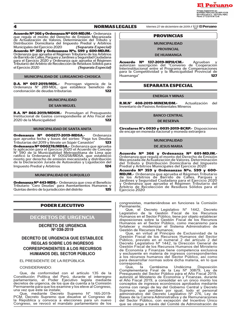 2019 - D.U. #038-2019 | PDF | Presupuesto | Gobierno de españa