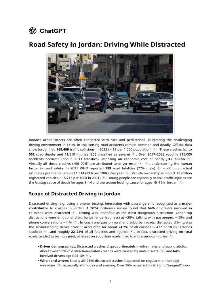Road Safety: Distracted Driving in Jordan | PDF | Traffic Collision ...