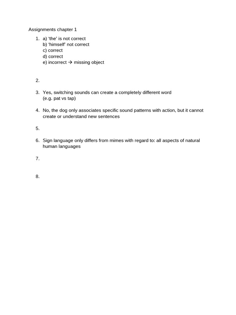 Language Assignments Overview: Chapters 1-4 | PDF