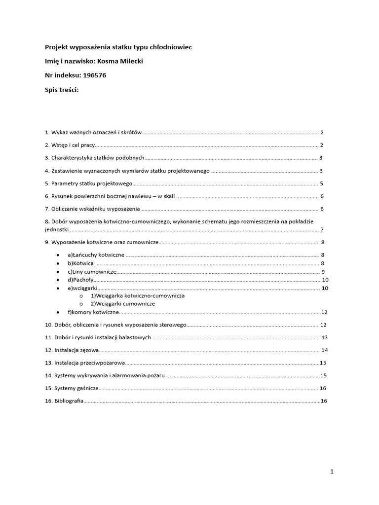 Projekt Wyposażenia Statku Typu Chłodniowiec - Kosma - Milecki | PDF
