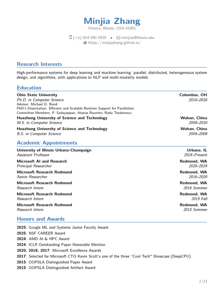 Minjia Zhang Resume 063025 | PDF | Deep Learning | Artificial Intelligence