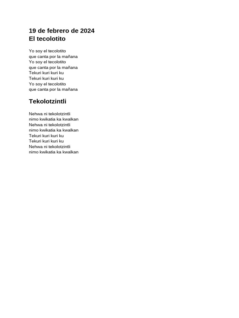 Canción del Tecolotito: Letra y Ritmo | PDF