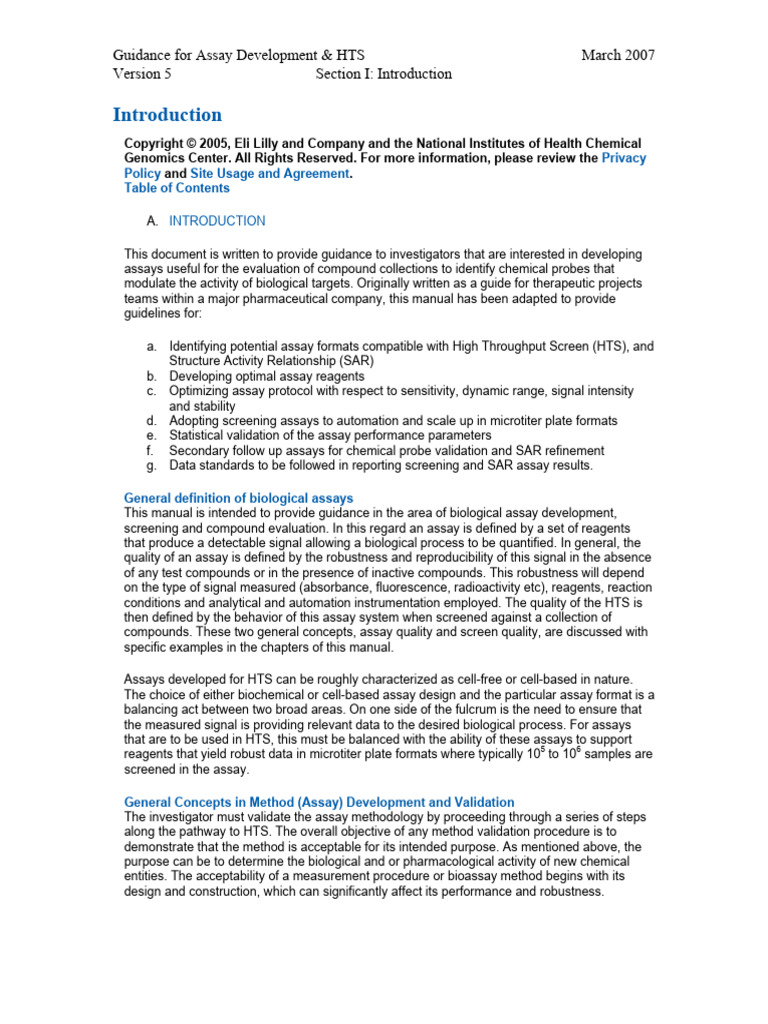 Assay Development and HTS Guidelines | PDF | High Throughput Screening ...