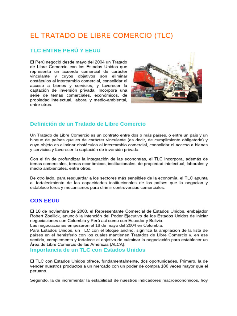 TLC Perú-EEUU: Beneficios y Negociaciones | PDF | Tratado de Libre ...