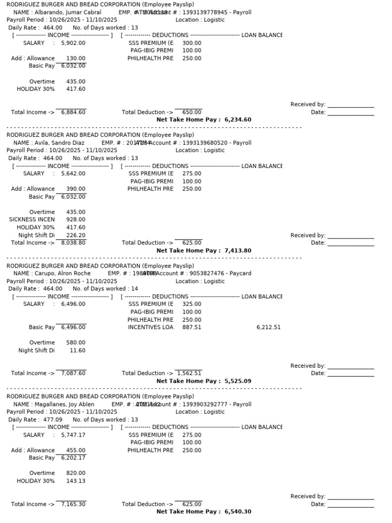Net Take Home Pay: 6,234.60 | PDF | Paycheck | Payroll