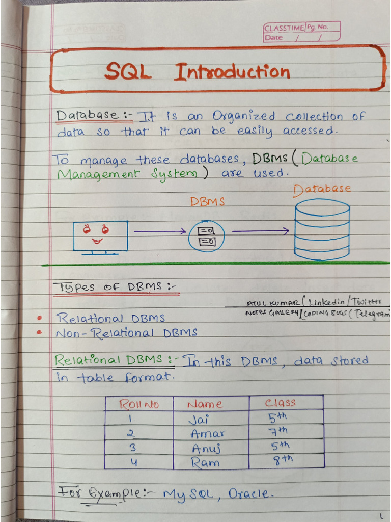 SQL Handwritten Notes | PDF