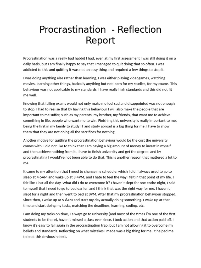 Main Reflection | PDF | Procrastination | Professional Skills