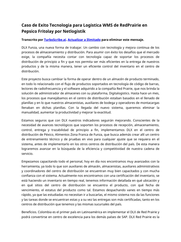 Implementación de WMS DLX en Pepsico | PDF | Logística | Informática