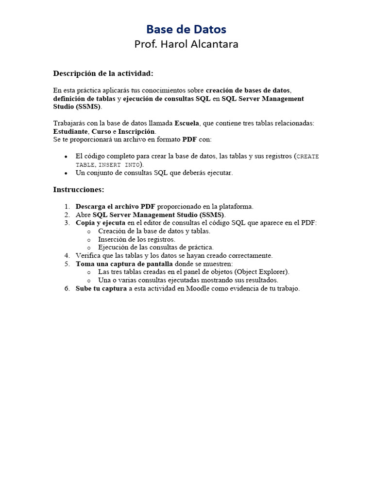 Actividad4 DB Escuela | PDF | SQL | Servidor SQL de Microsoft