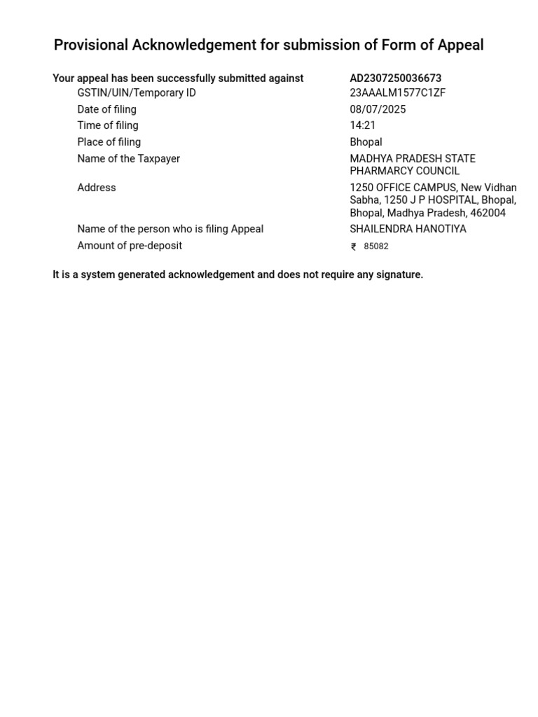 Acknowledgement GST Apl - 01 (22-23) | PDF
