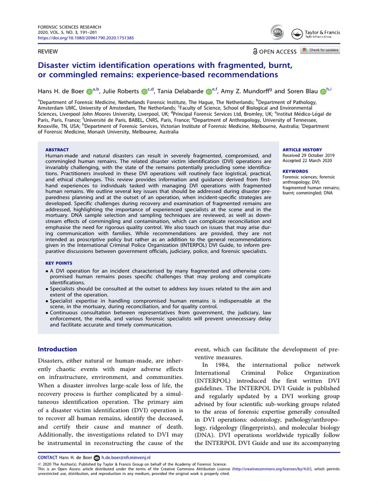 Disaster Victim Identification Operations With Fragmented, Burnt | PDF ...