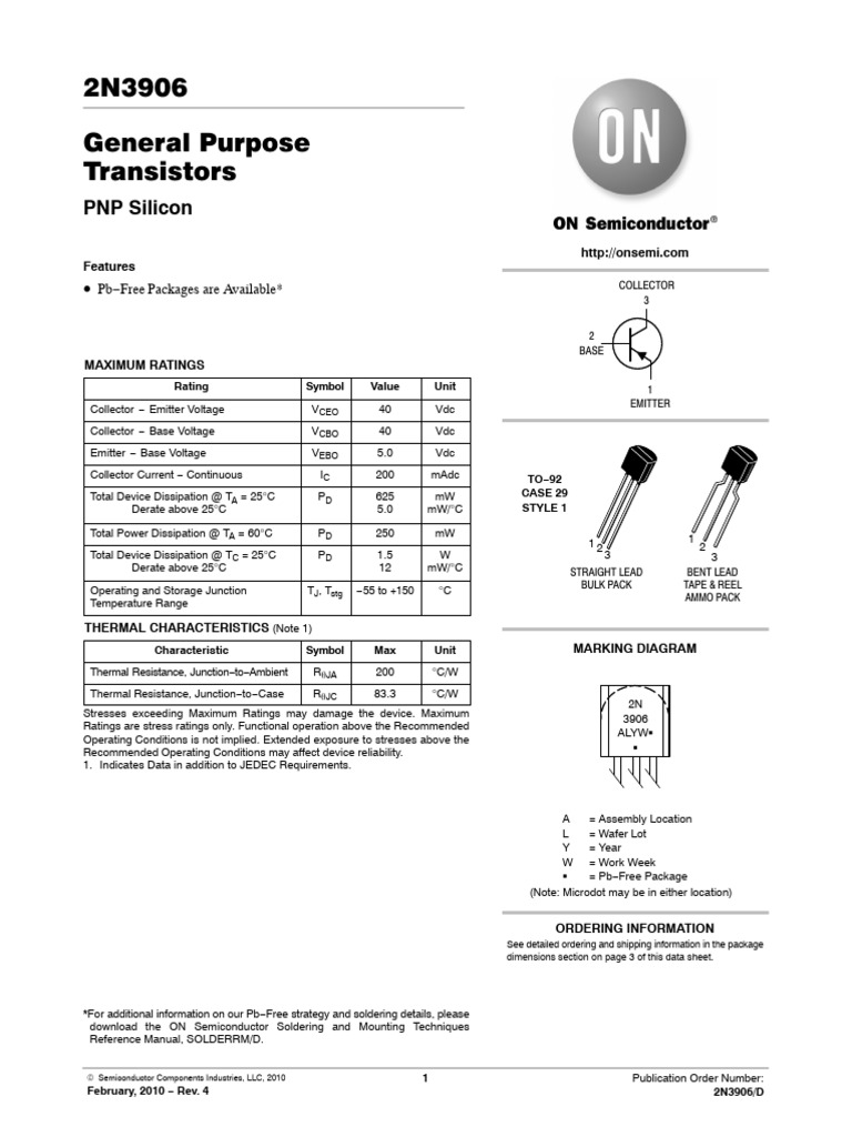 2N3906 PNP Silicon Transistor Data Sheet | PDF | Bipolar Junction ...