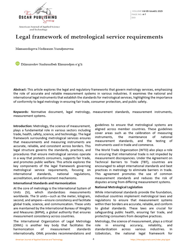 Legal Framework for Metrological Services | PDF | Metrology | Measurement