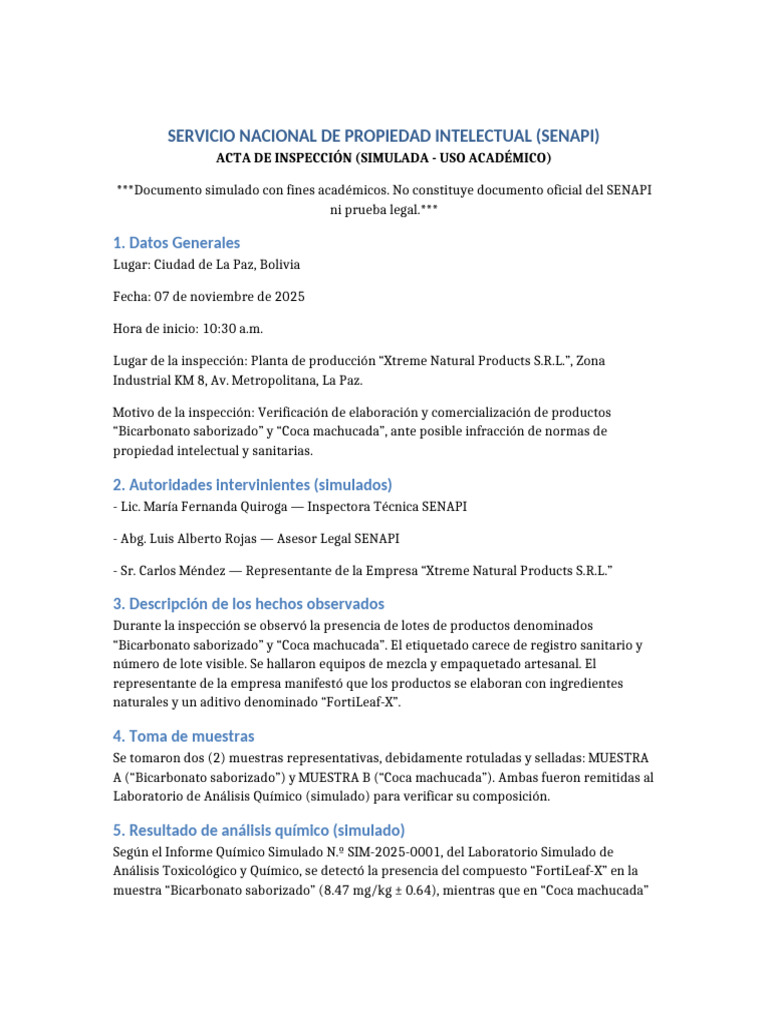 Inspección Simulada de SENAPI en Bolivia | PDF