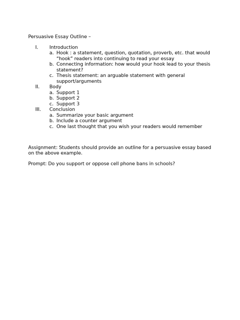 Persuasive Essay Outline Assignment | PDF