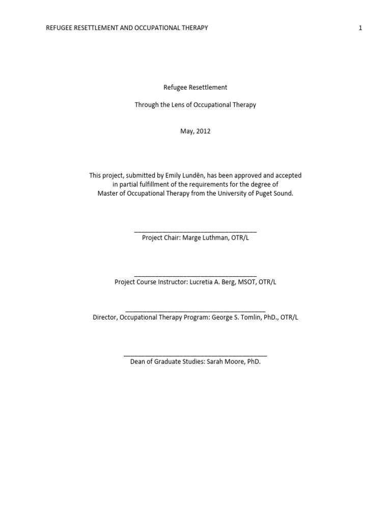 Occupational Therapy in Refugee Resettlement | PDF | Refugee | United ...