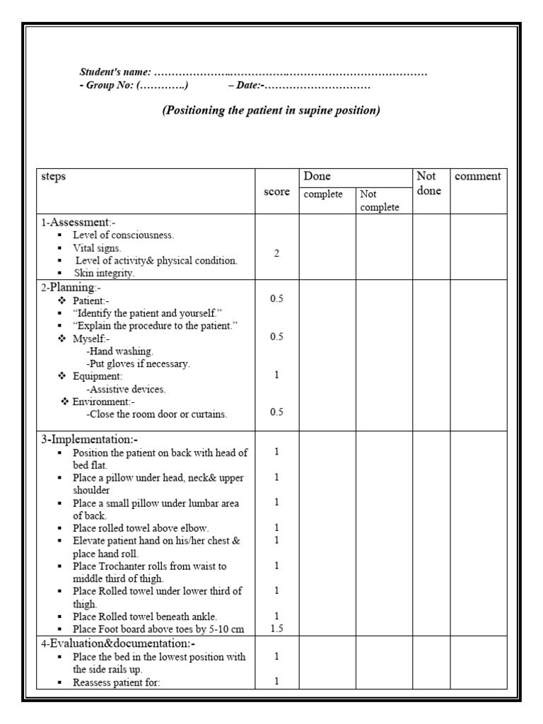 Supine Position Checklistl | PDF