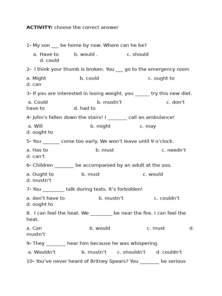 Exercise On Modals | PDF