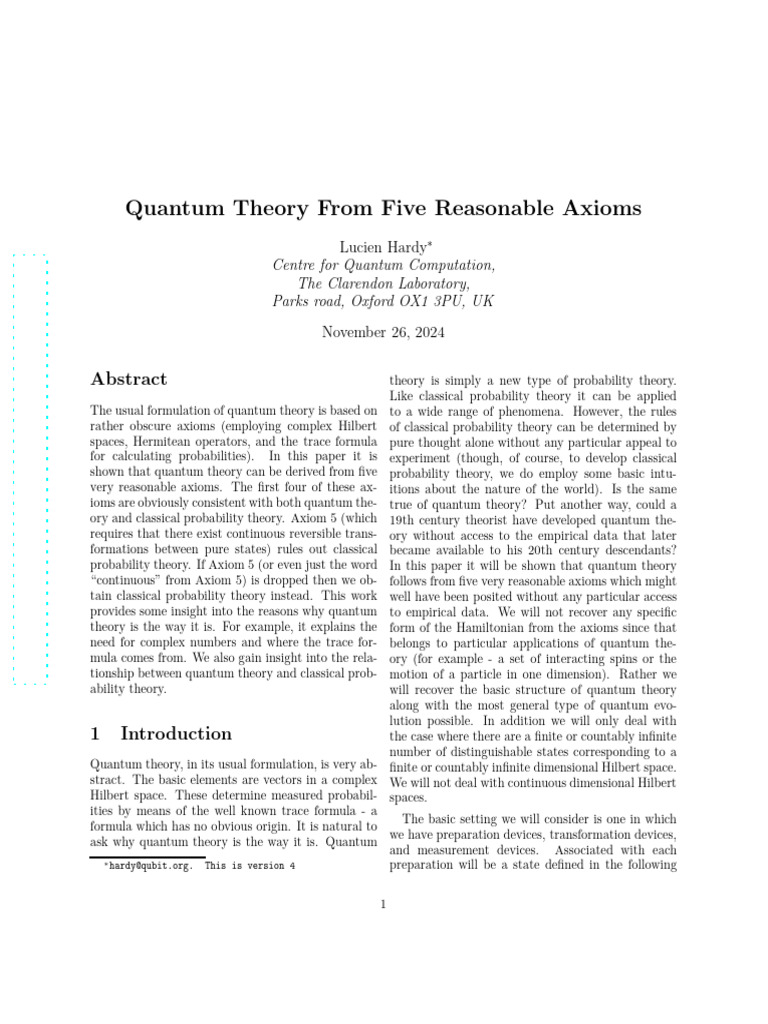 Quantum Theory 5 Reasonable Axioms | PDF | Hilbert Space | Axiom