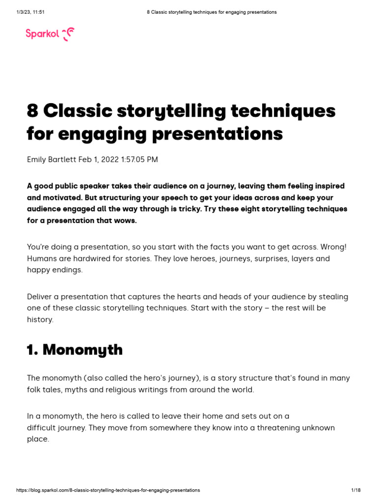 8 Classic Storytelling Techniques For Engaging Presentations | PDF ...