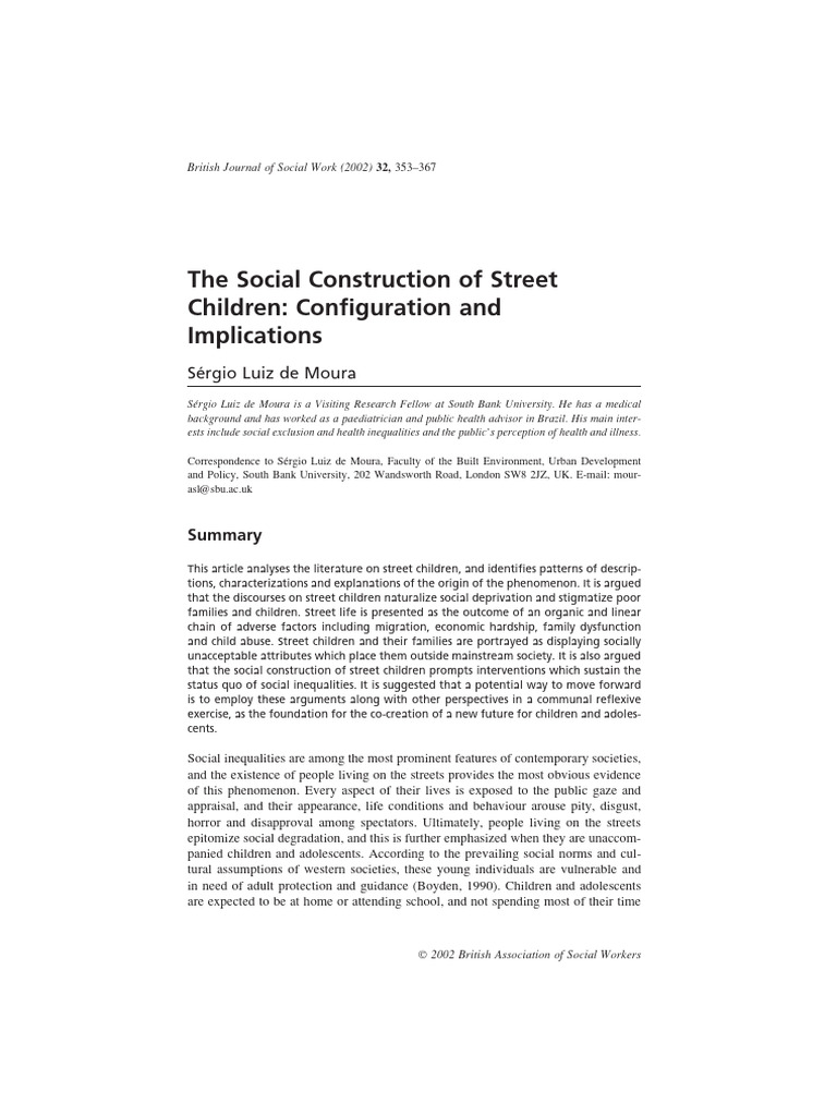 The Social Construction of Street Children | PDF | Social ...