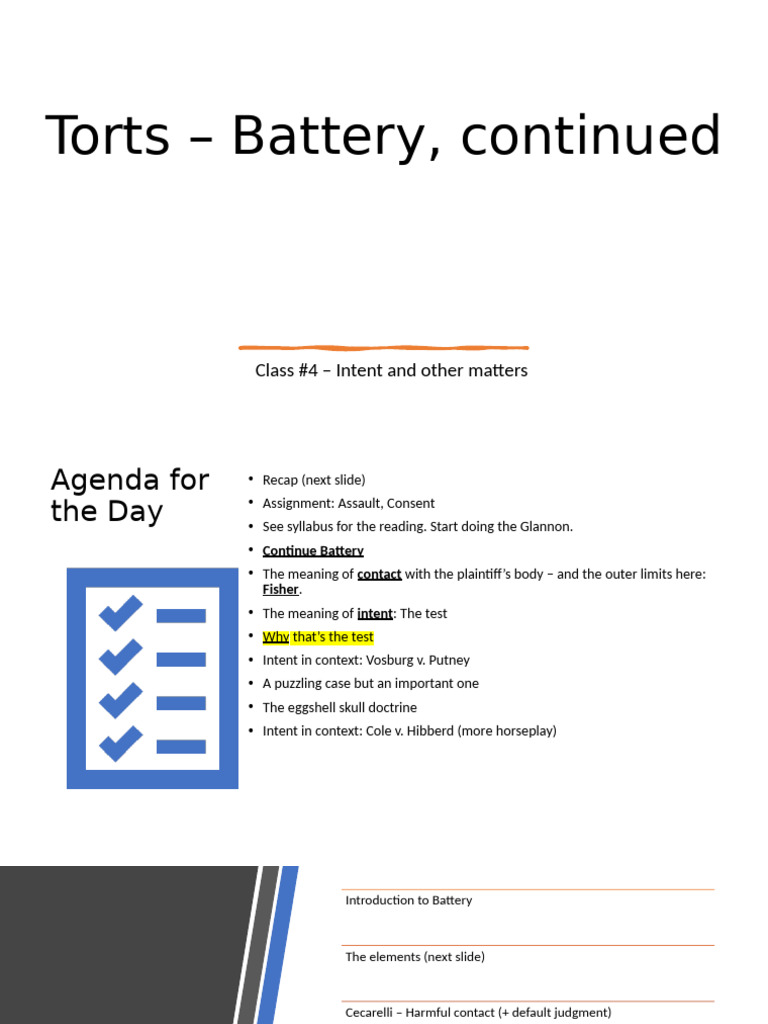 Torts Class C4 Battery Part 2 | PDF | Negligence | Tort