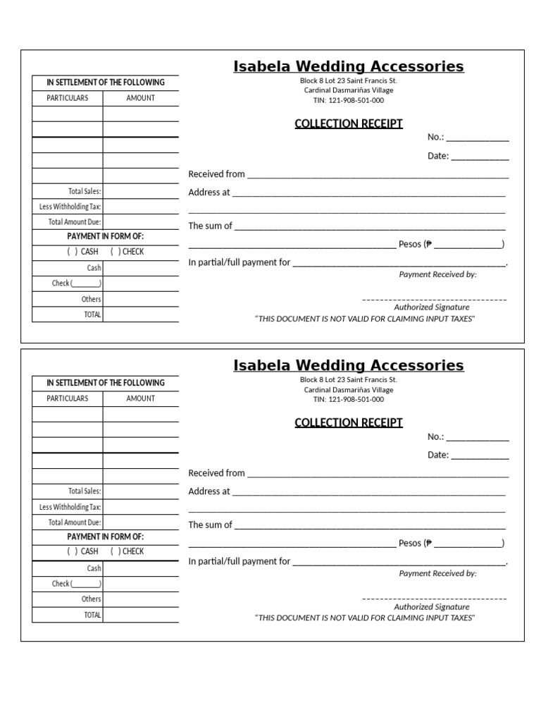 Collection Receipt | PDF | Receipt | Payments
