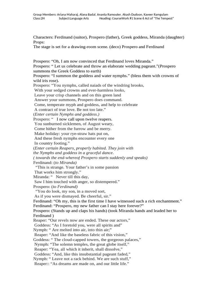 Group 6 Play On Scene 6 | PDF | The Tempest