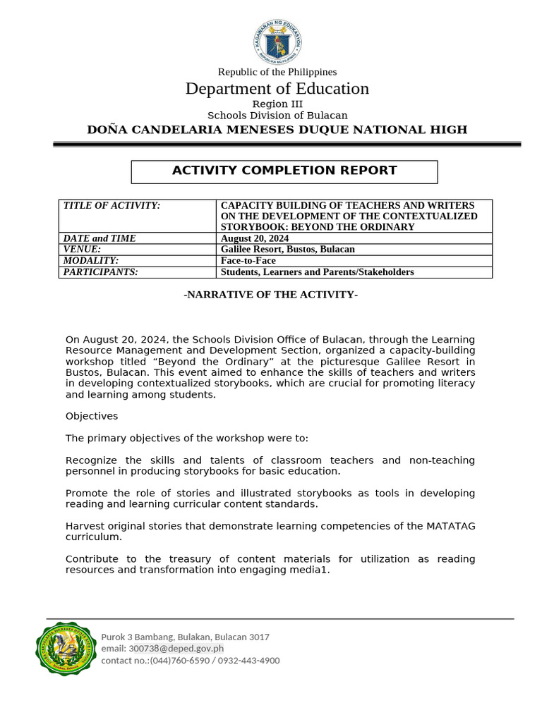 Acr - Capacity Building in Story Book | PDF | Teachers | Intelligence