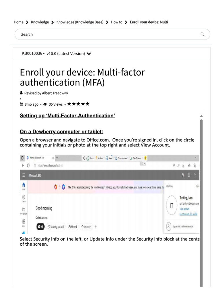 Multi Factor Authentication (MFA) Setup | PDF