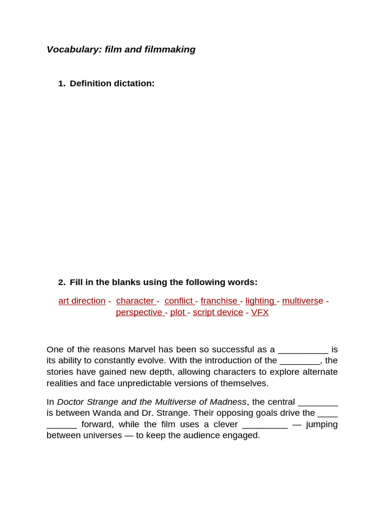 Vocabulary - Film and Filmmaking | PDF