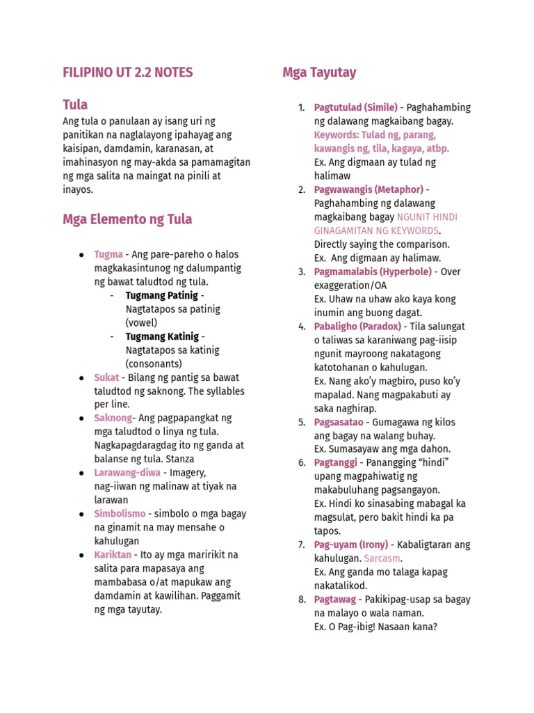 Ut 2.2 Filipino Notes | PDF