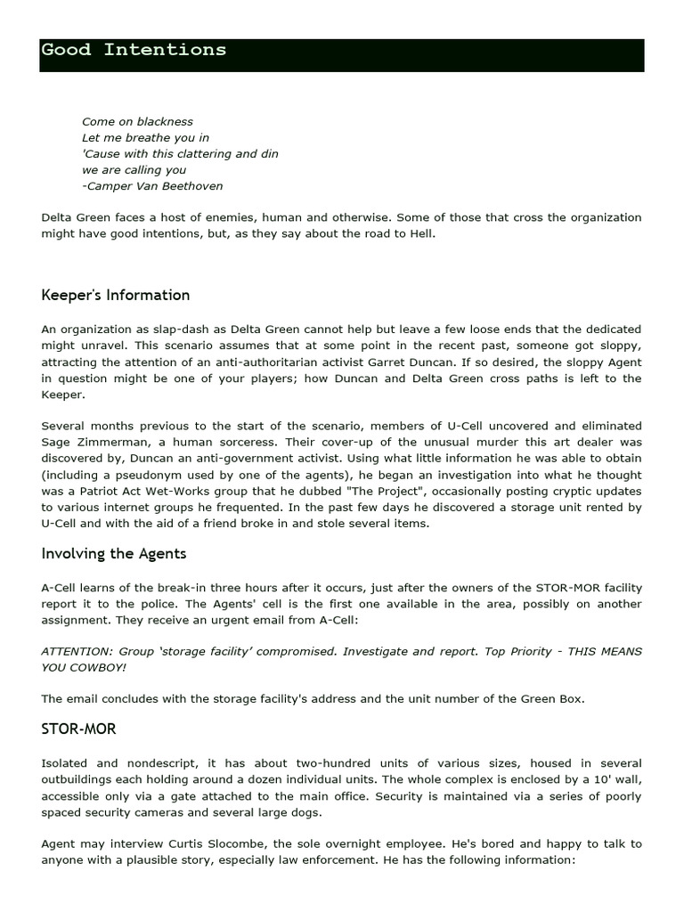CoC - Delta Green - Adv - Good Intentions | PDF