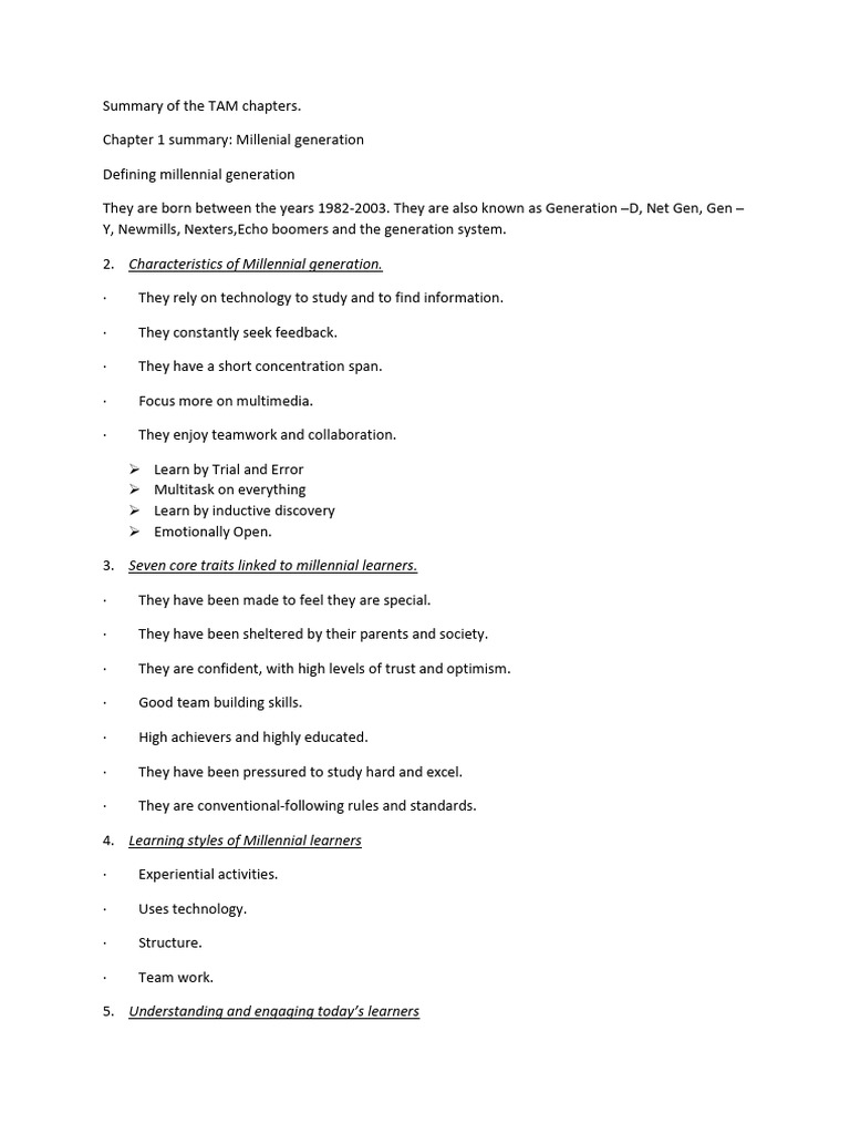 Summary of The TAM Chapters | PDF | Learning | Teachers