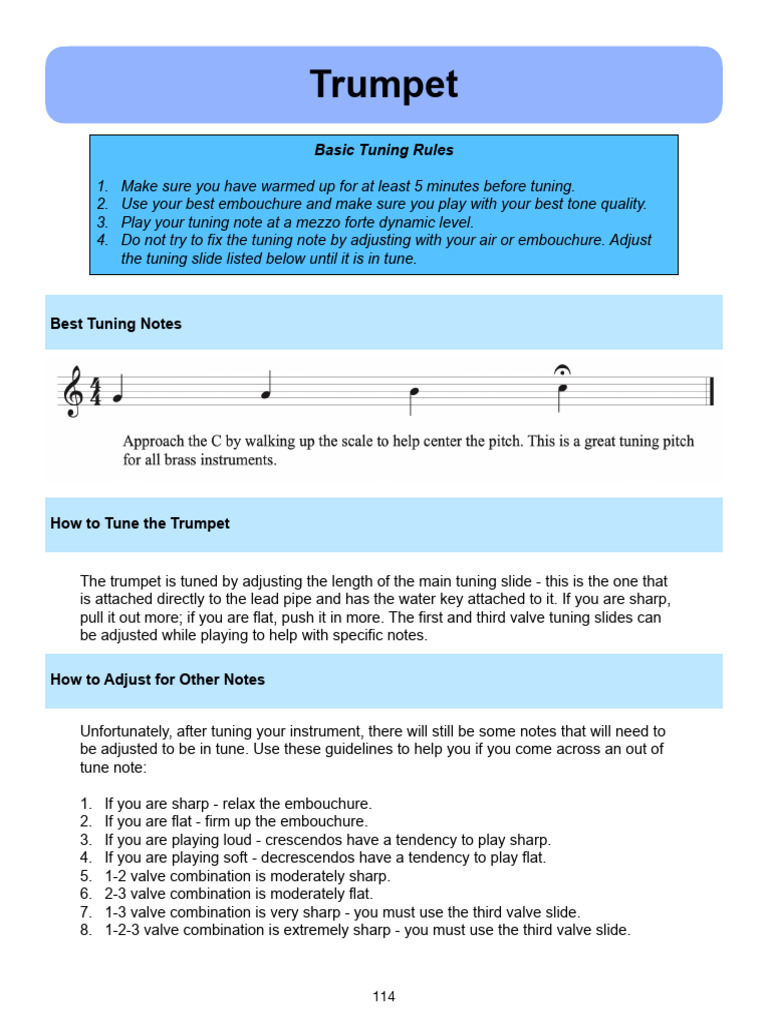 Trumpet Tuning Techniques Explained | PDF | Interval (Music) | Trumpet