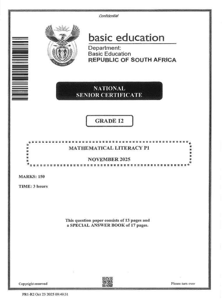 NSC Maths Literacy 2025 - Paper 1 | PDF