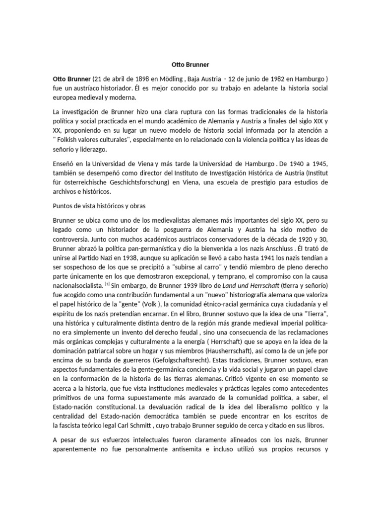 Otto Brunner: Historiador y Controversia | PDF | Educación en artes ...