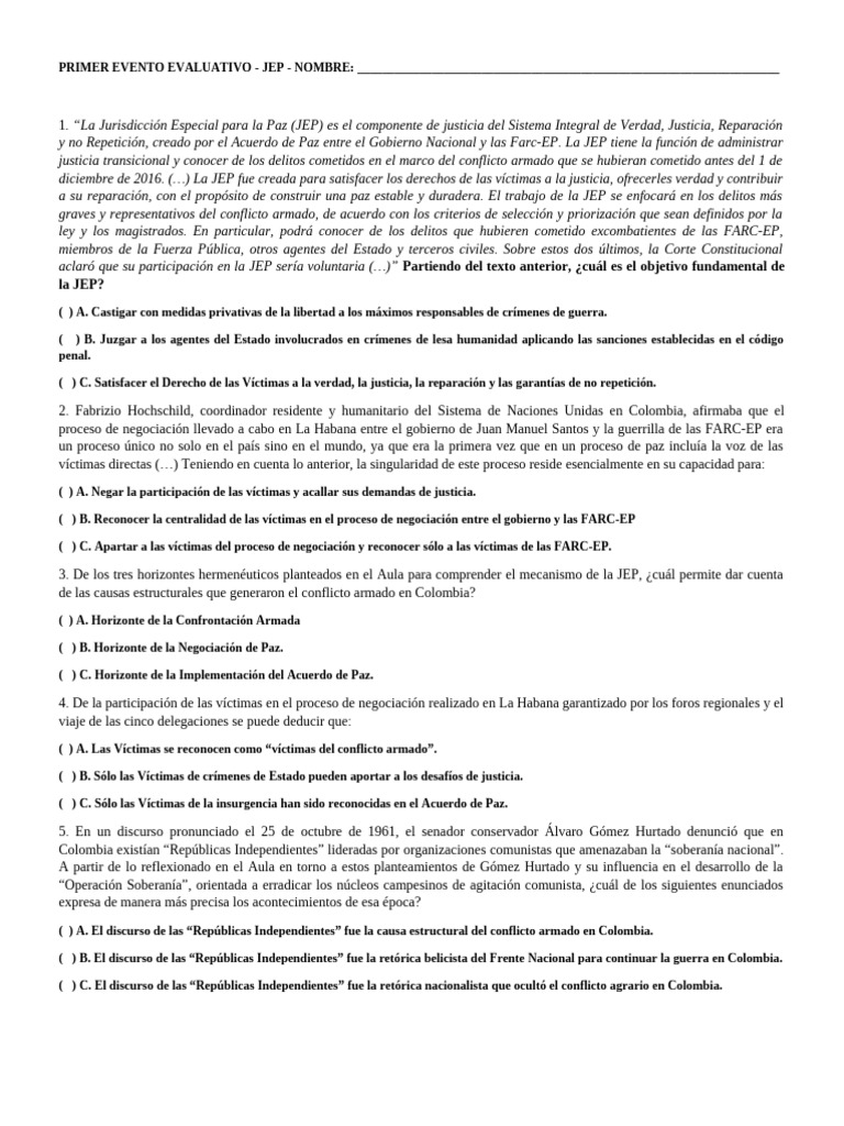 Evaluación sobre la JEP y el Proceso de Paz | PDF | Justicia | Crimen y ...