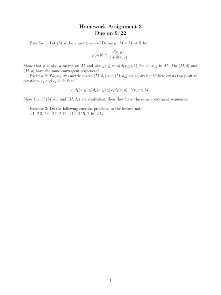 Metric Spaces Homework Assignment 3 | PDF