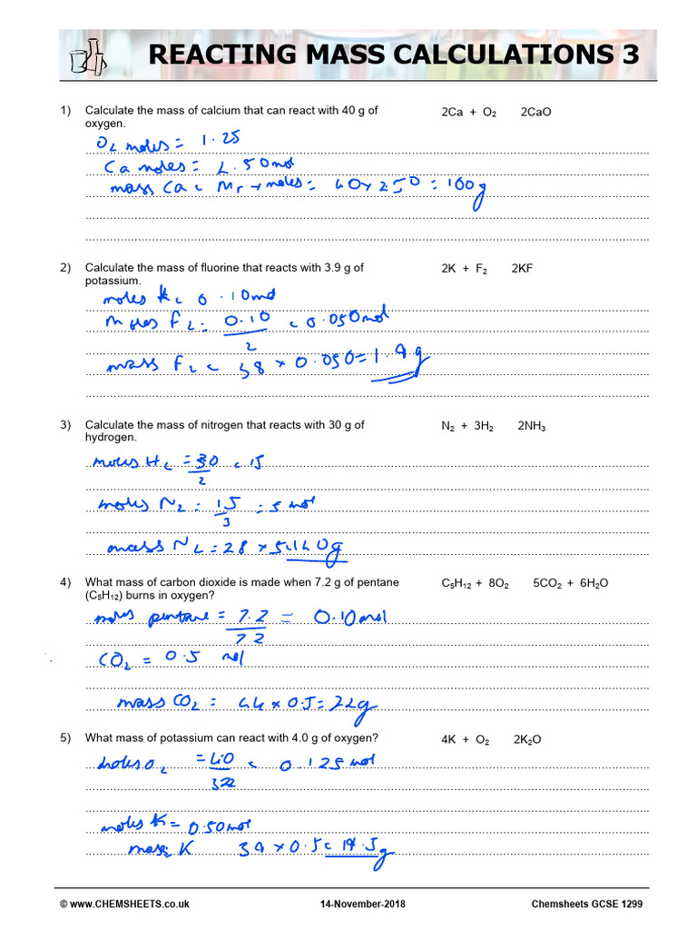 Chemsheets-GCSE-1299-Reacting-mass-calculations-3 | PDF | Chemical ...