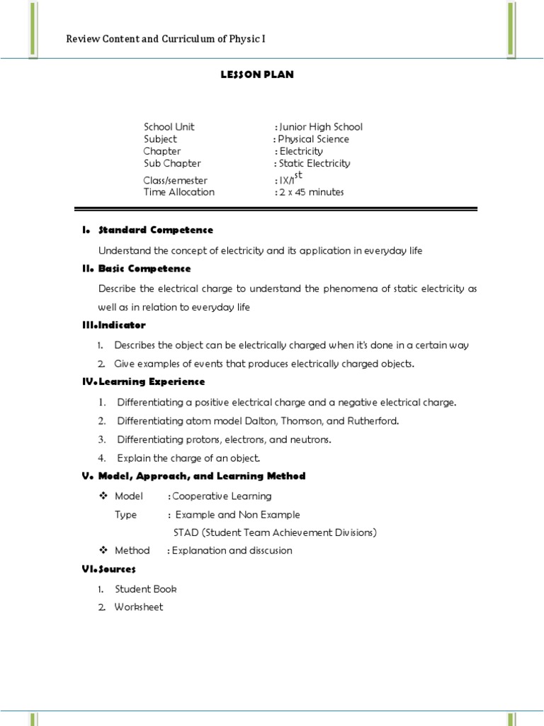 Lesson Plan (Electricity Bell) | PDF | Electric Charge | Electron