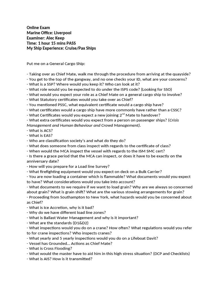 Chief Mate Unlimited Orals Report 2023 01 Keep Pass (2) | PDF | Freight ...