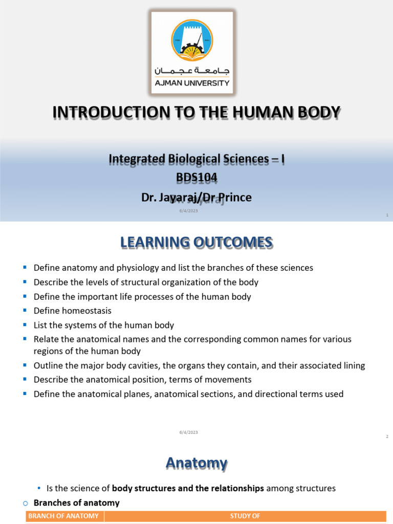 1 - Introduction To The Human Body-Students | PDF | Anatomical Terms Of ...