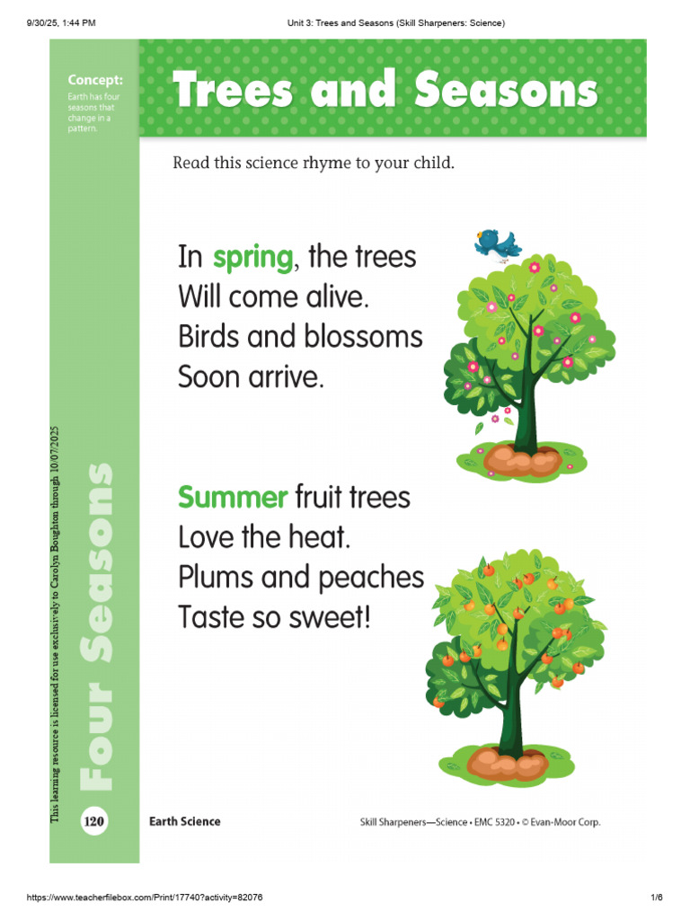 Trees and Seasons Learning Resource | PDF