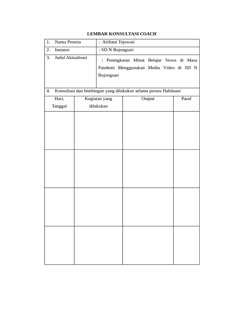 Lembar Konsultasi Coach | PDF