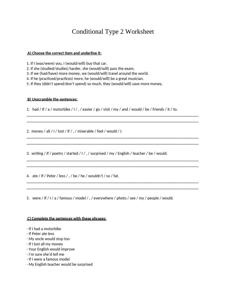Conditional Type 2 Practice Worksheet | PDF | Linguistics
