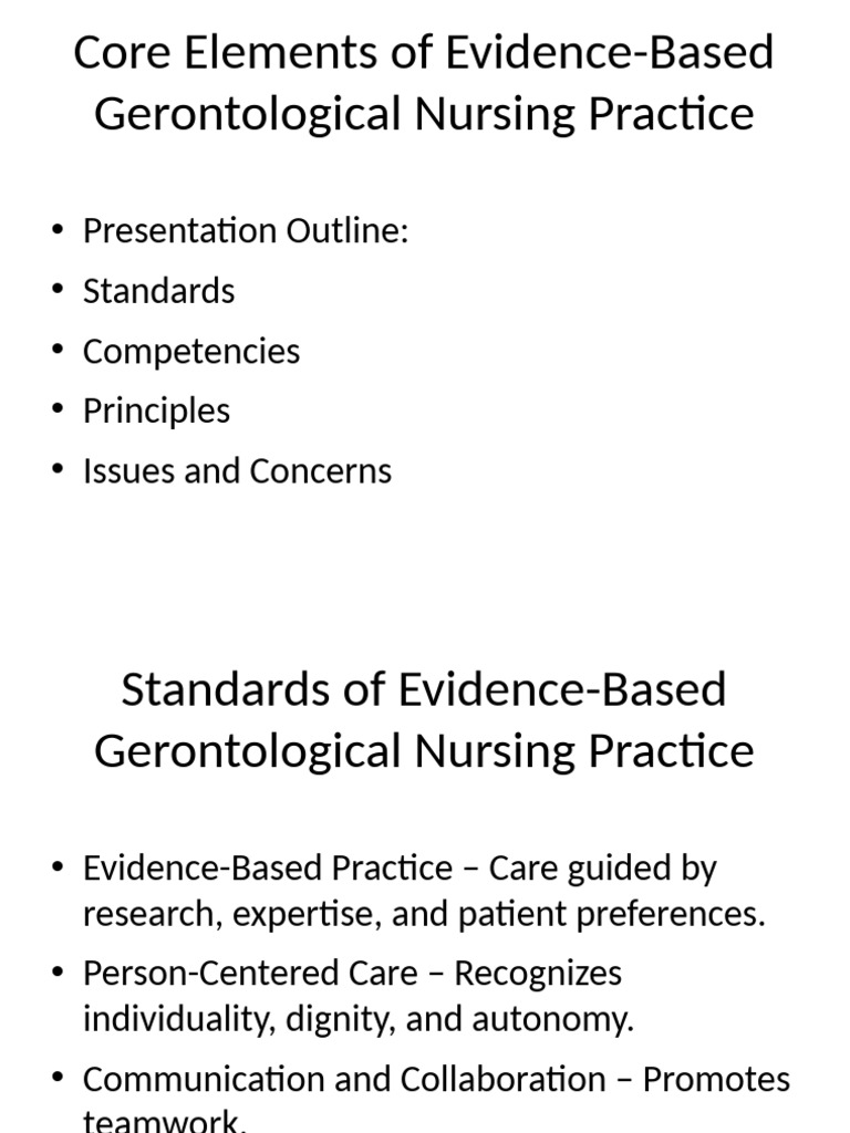 Evidence Based Gerontological Nursing Practice Bullets | PDF ...